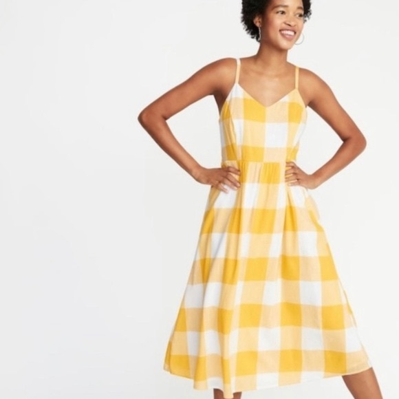 Old Navy | Dresses | Old Navy Fit And Flare Yellow Gingham Dress | Poshmark